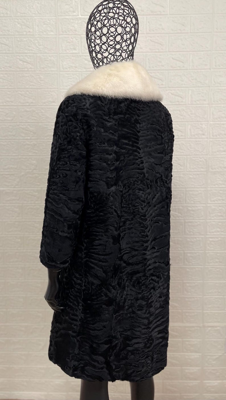 Vintage Handmade Italian XS Astrakhan Fur Coat With White Mink Collar ...