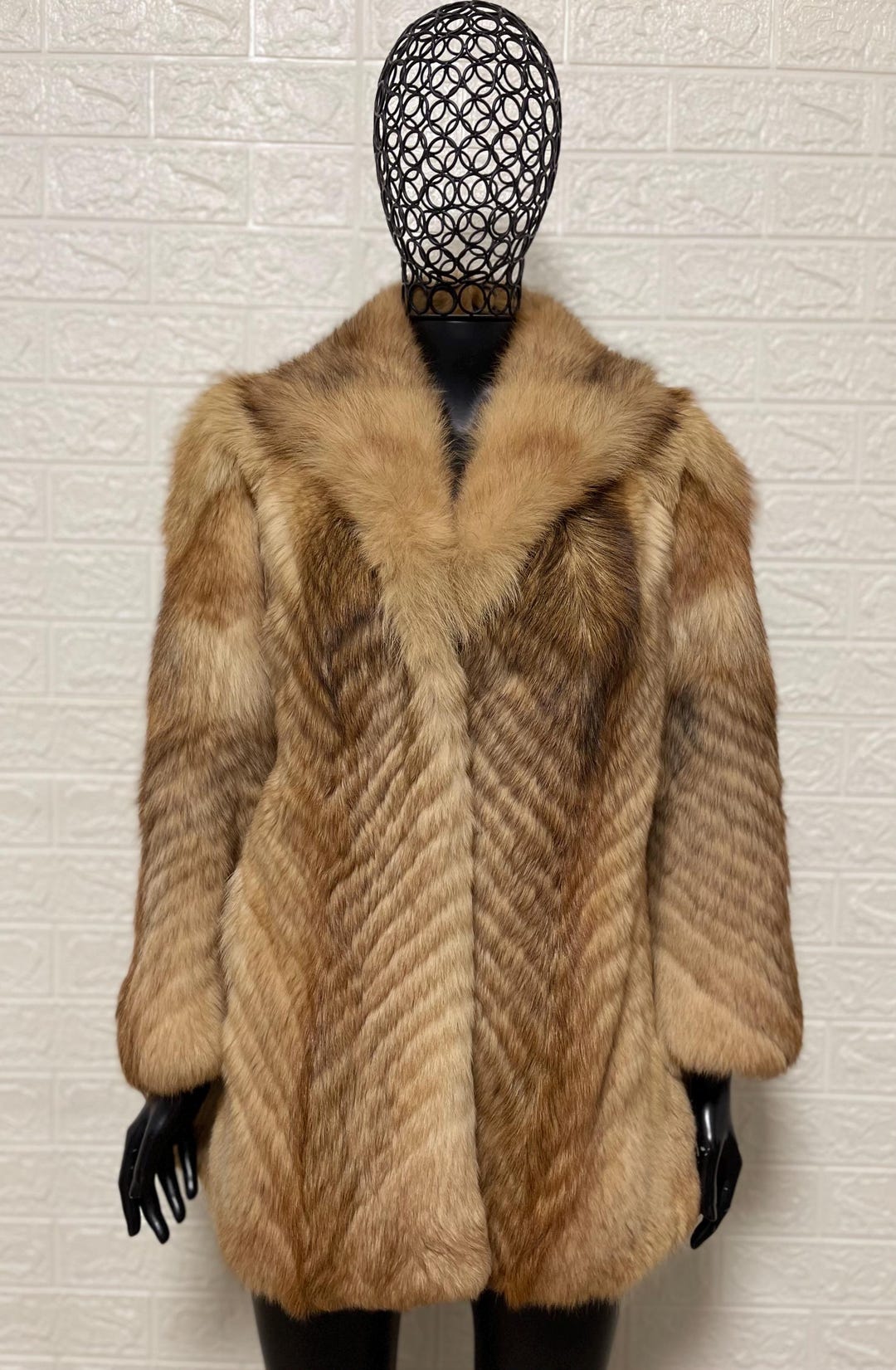 Vintage Yellow Coyote Fur Coat Handmade Short Style Excellent Condition ...