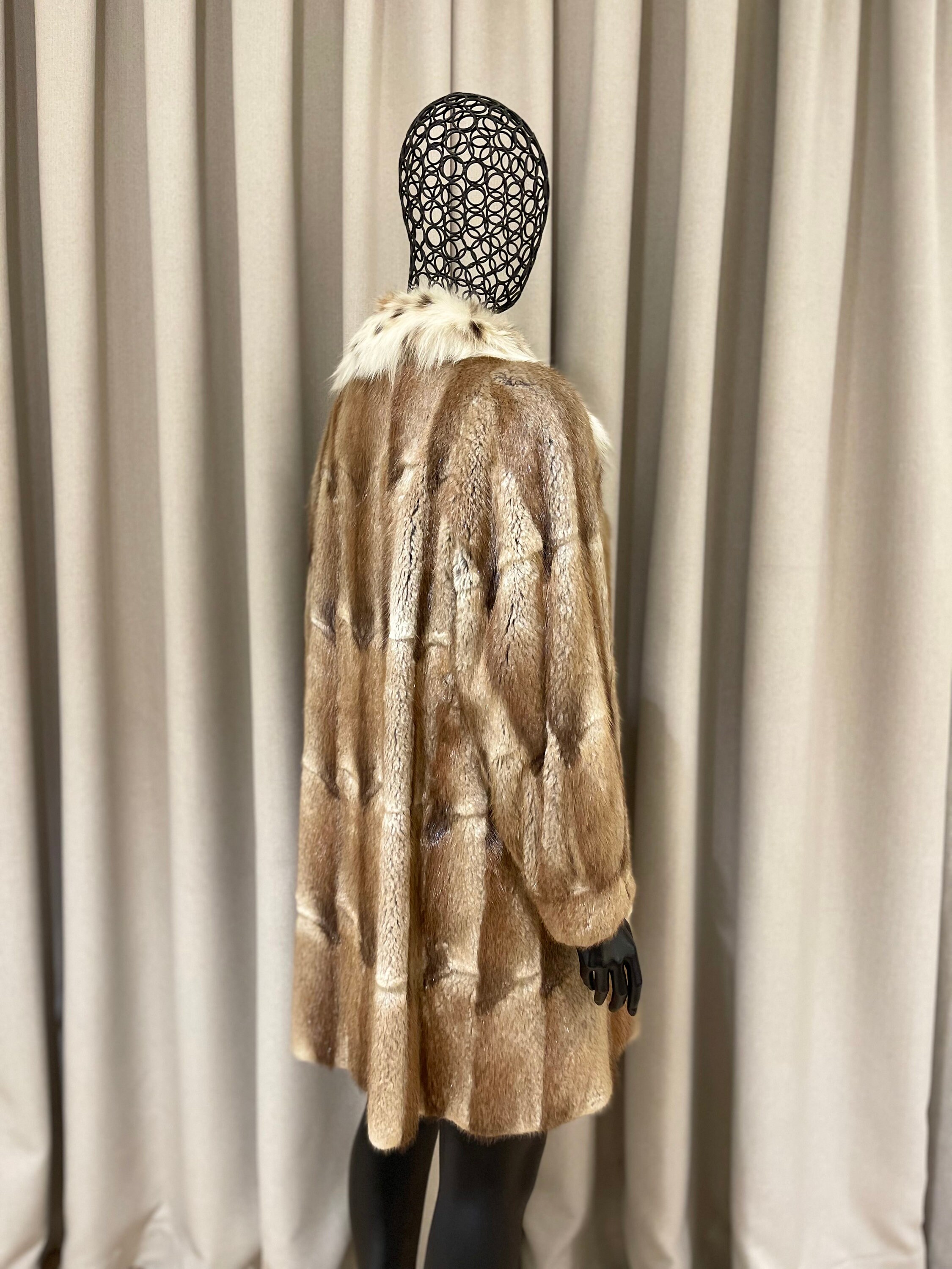 Muskrat Fur Coat Lynx Collar Lynx Fur Coat Real Fur - Etsy