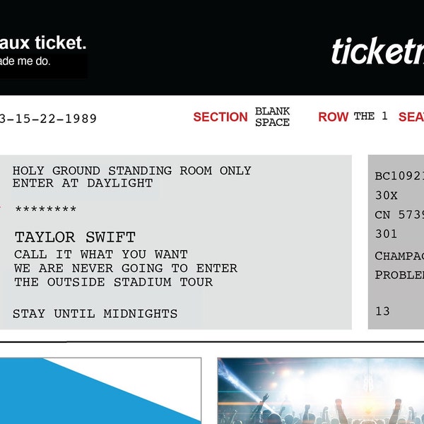 Taylorswift Tickets Printable - Etsy