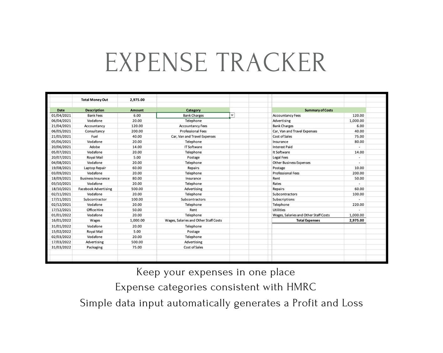 Profit and Loss Spreadsheet for Small Business | Expense Tracker Excel ...