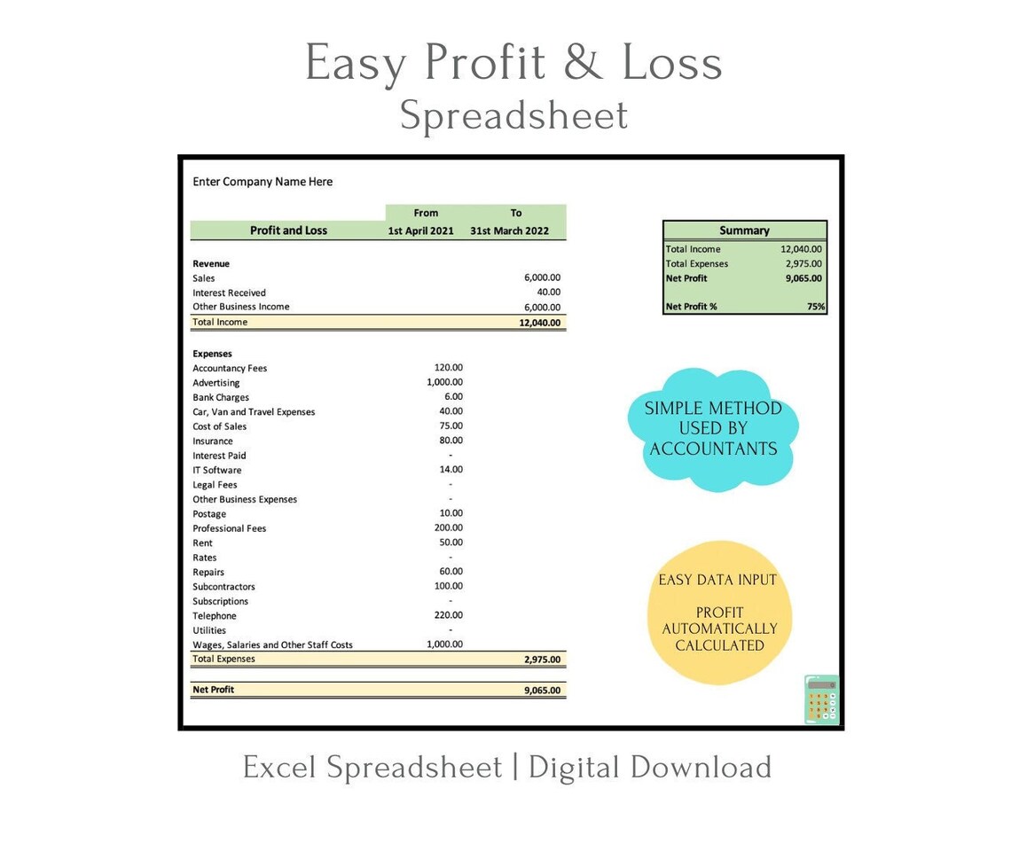 Profit and Loss Spreadsheet for Small Business | Expense Tracker Excel ...