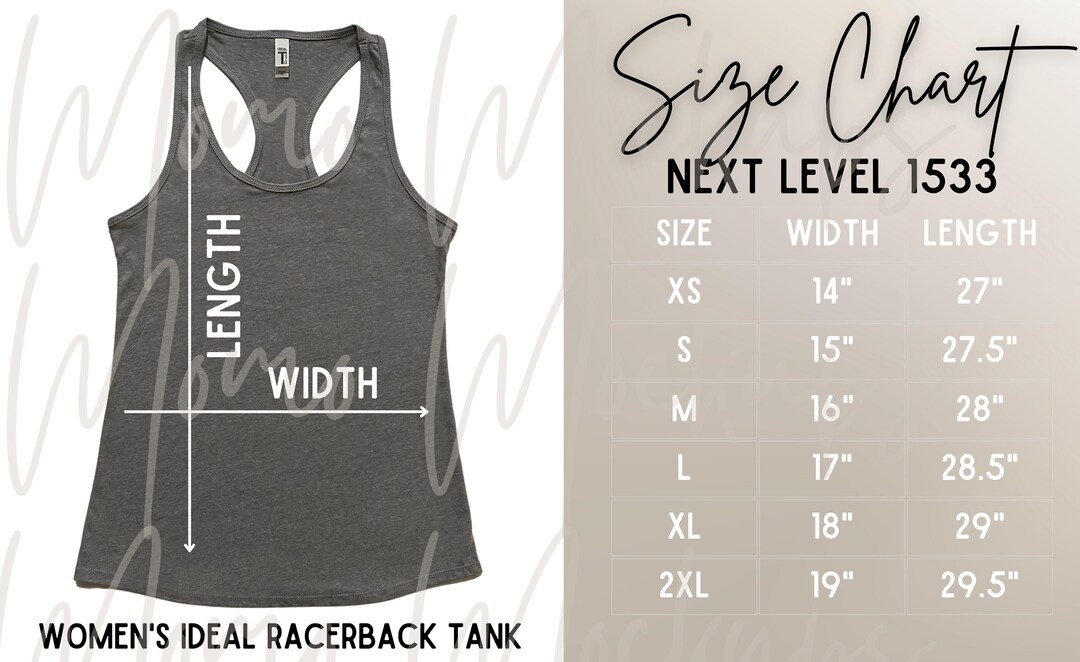 Next Level 1533 Size Chart, Next Level Tank Top Sizing, Tank Top Sizing ...