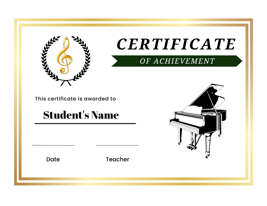 Certificate of Achievement, Music Recital, Customize Template, Digital ...