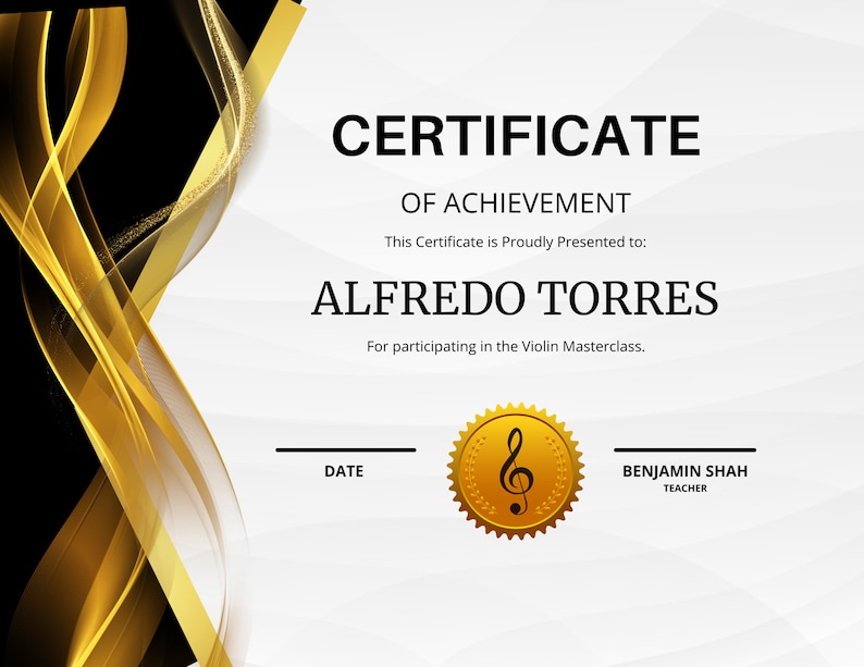 Certificate of Achievement Music Recital Customize Template - Etsy