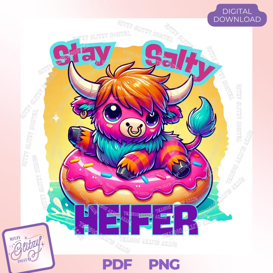 Stay Salty Heifer, Highland Cow | Digital File | PNG/PDF - Etsy