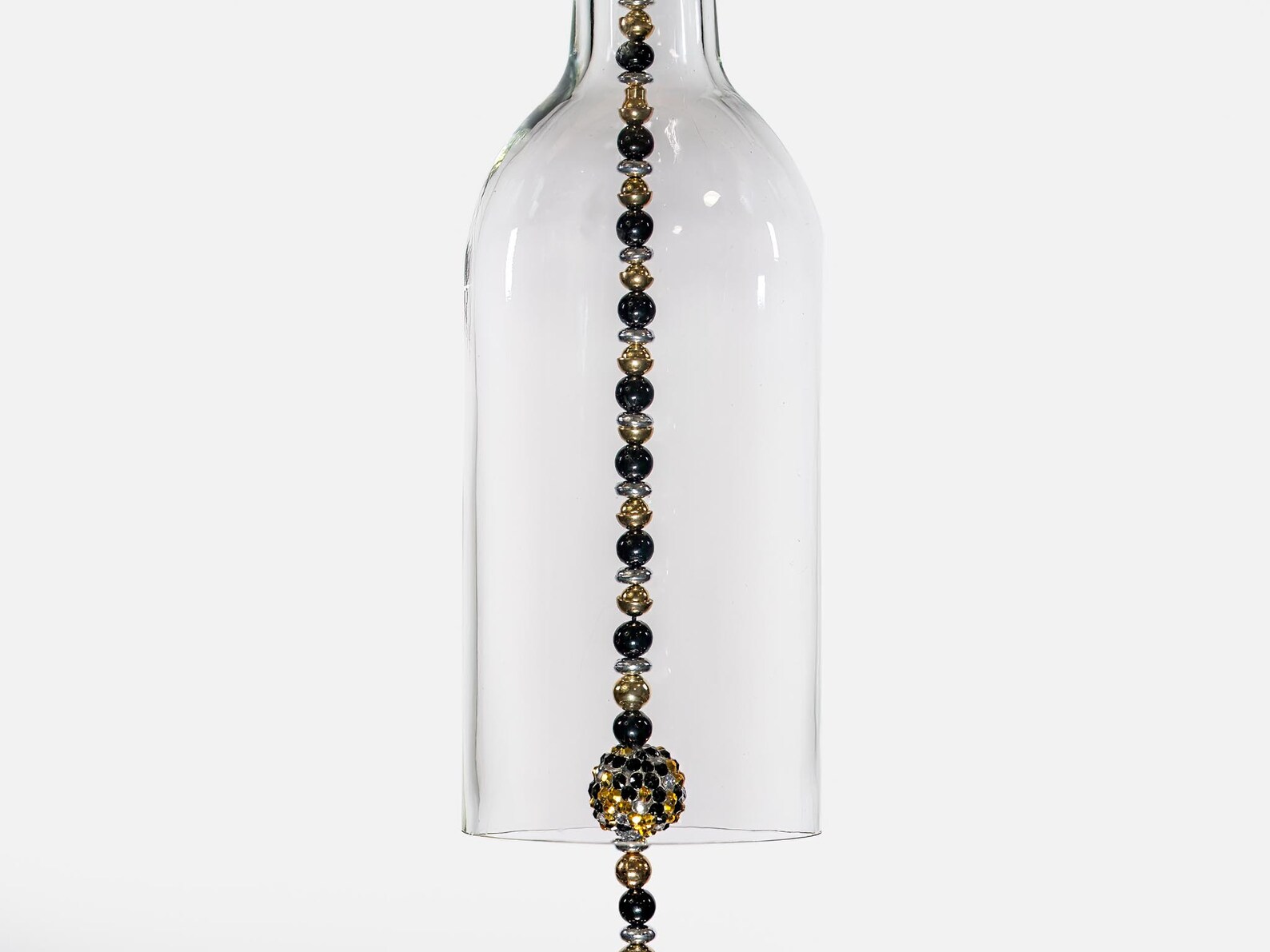 Hoop Pendant Wind Chime Wine Bottle • Black Silver Beads • Hoop Pendant ...