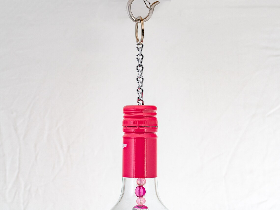 Clear Wine Bottle Wind Chime With Breast Cancer Awareness Strength ...