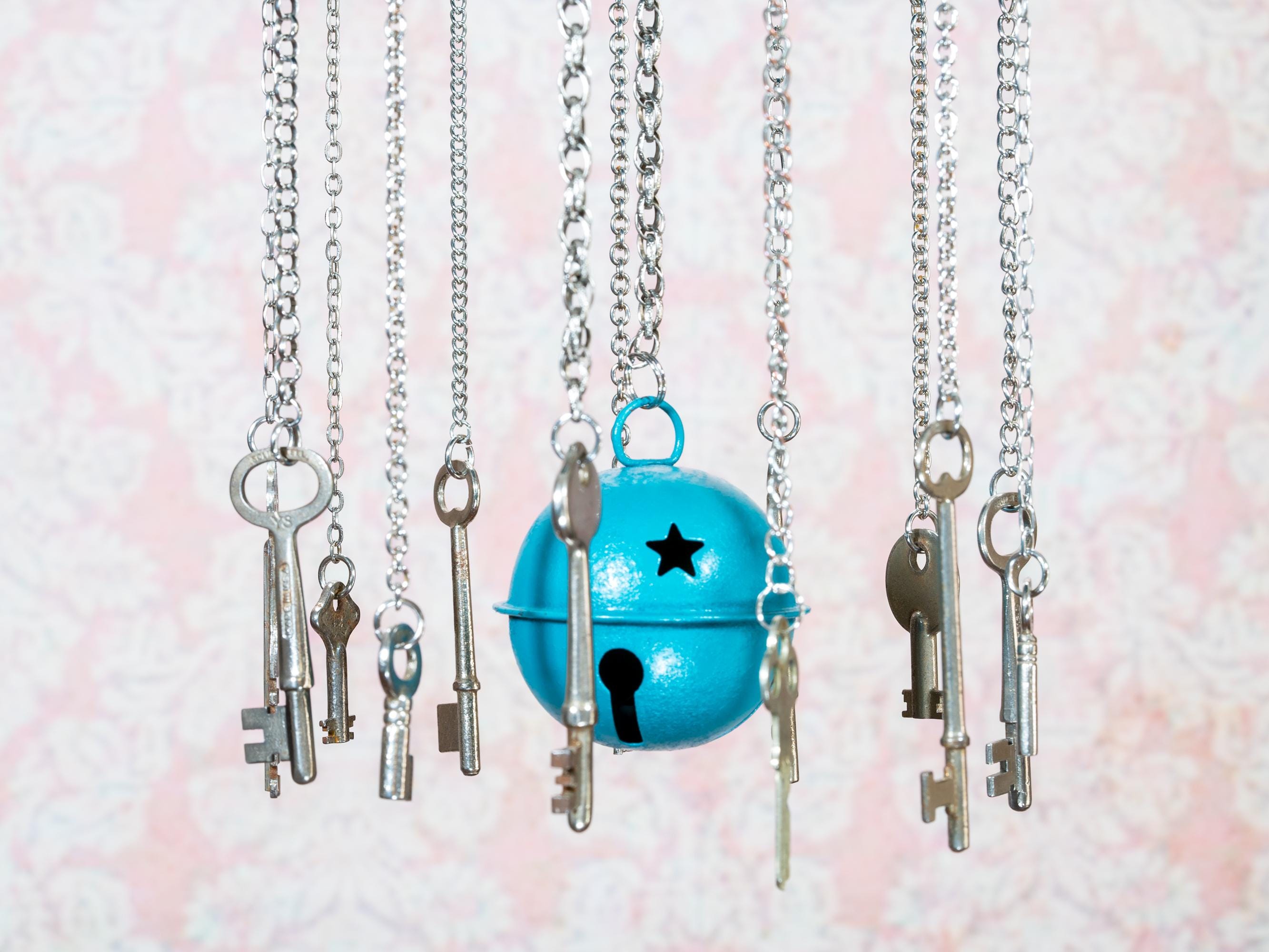 Key Wind Chime With Vintage Turquoise Blue Funnel and Sleigh Bell ...