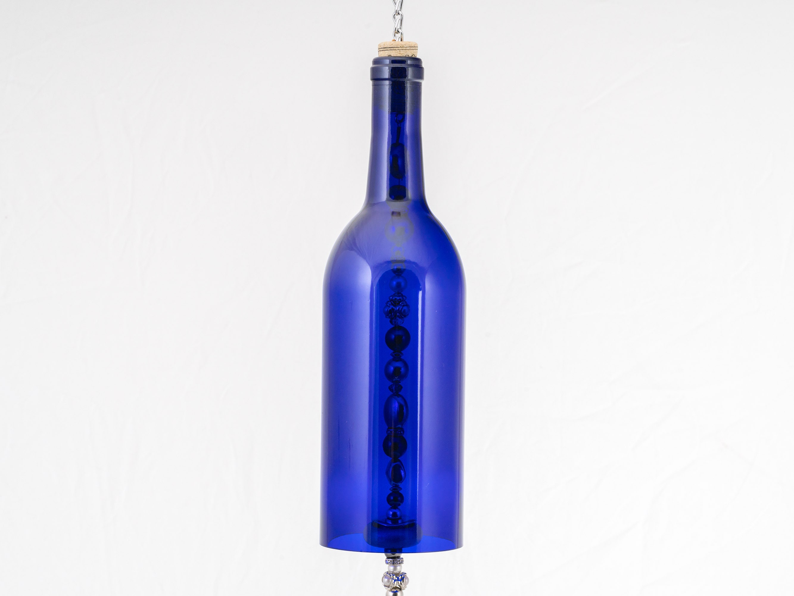 Multi Hoop Wind Chime Blue Wine Bottle • Silver Colored Beads and Multi ...