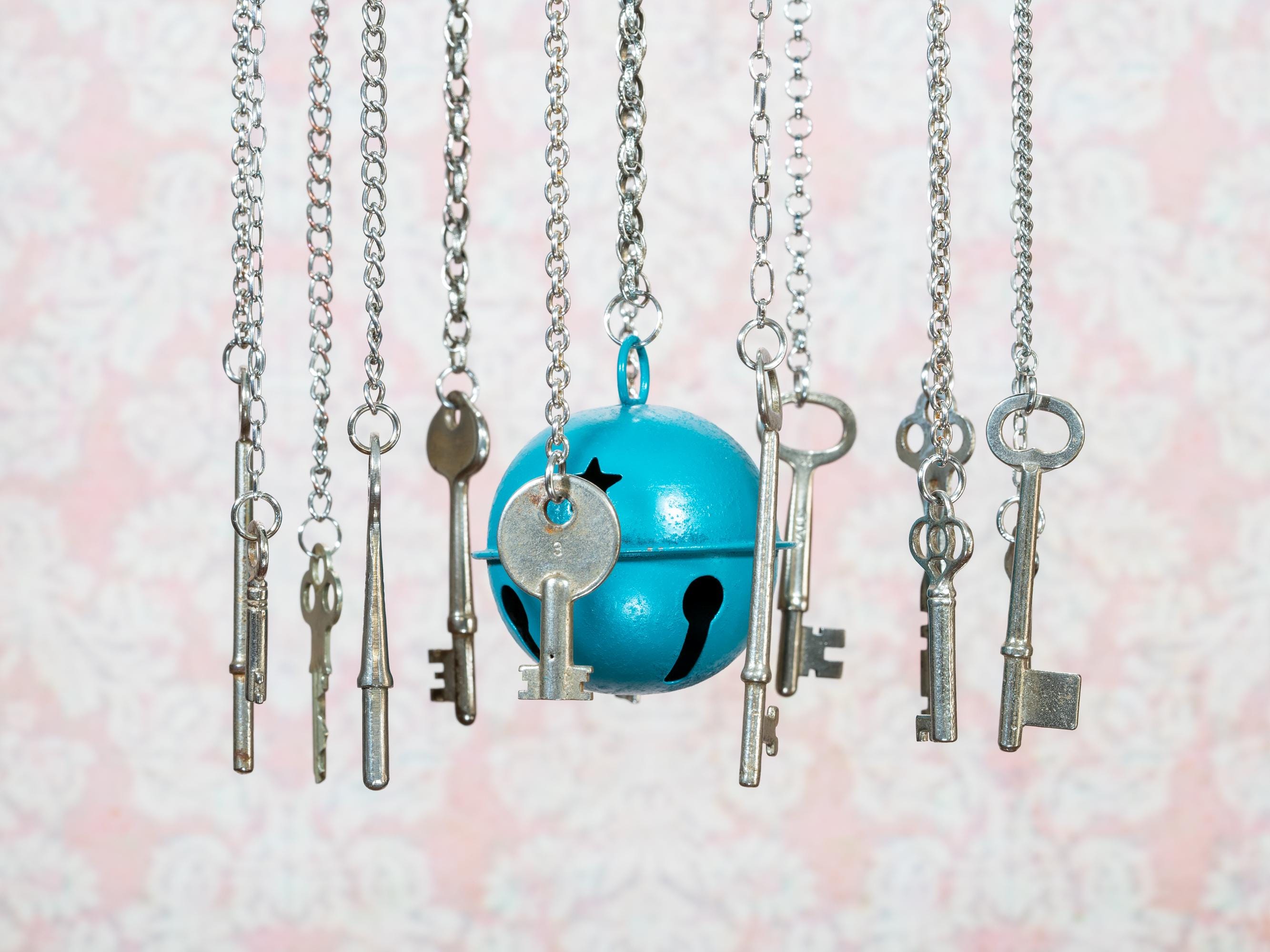 Key Wind Chime With Vintage Turquoise Blue Funnel and Sleigh Bell ...