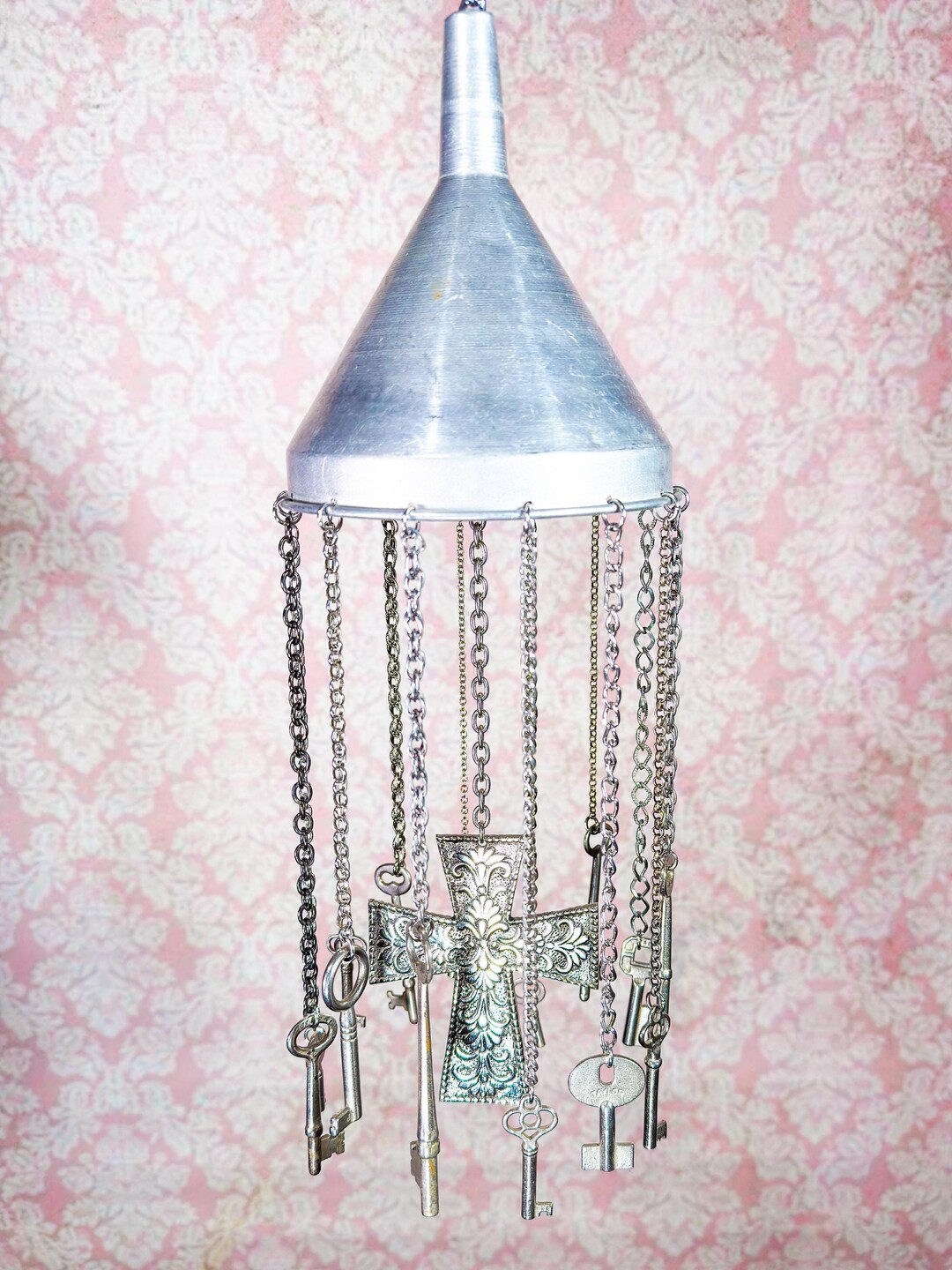 Key Wind Chime With Vintage Funnel and A Cross Center Chime Antique ...