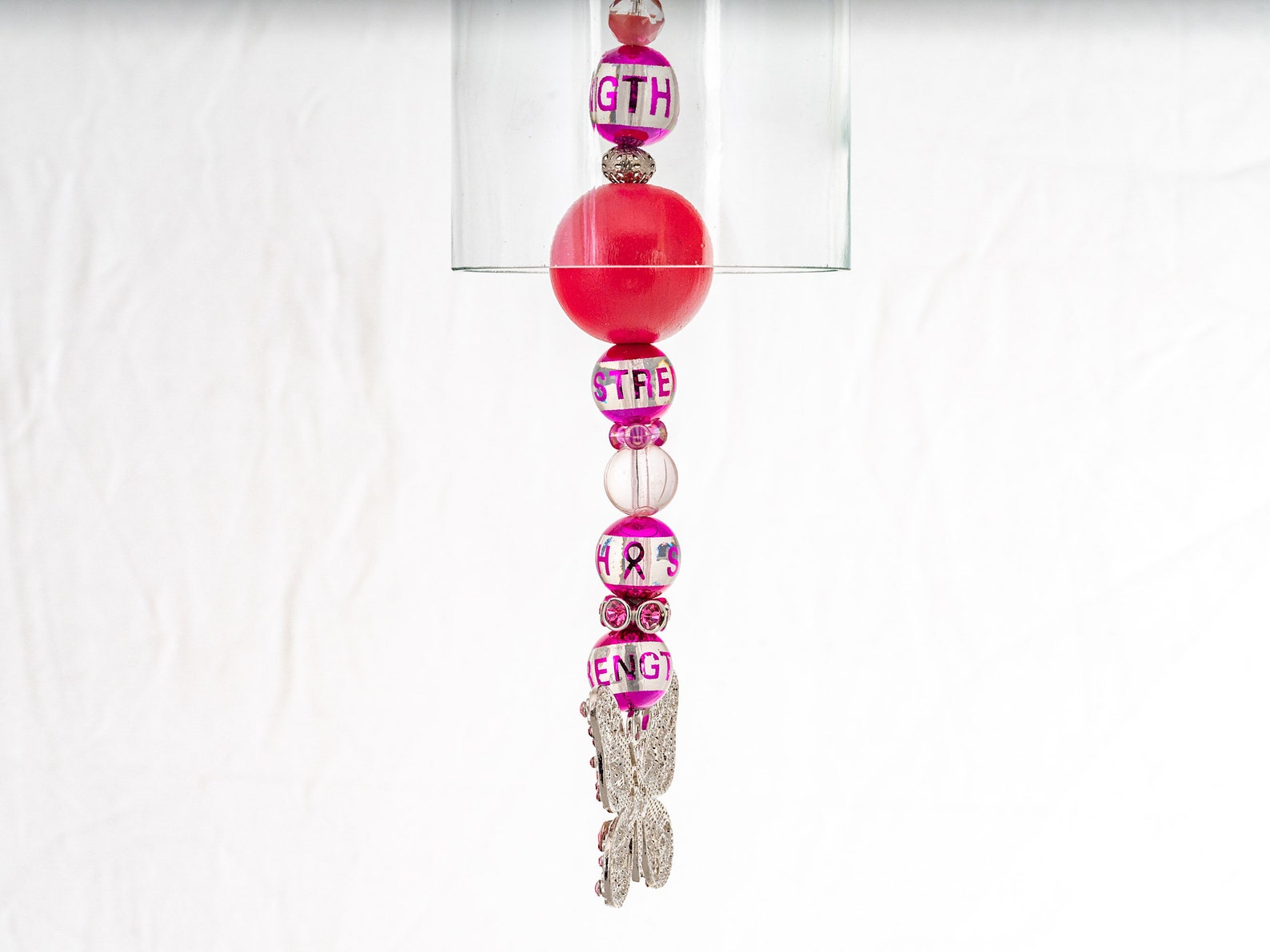 Clear Wine Bottle Wind Chime With Breast Cancer Awareness Strength ...