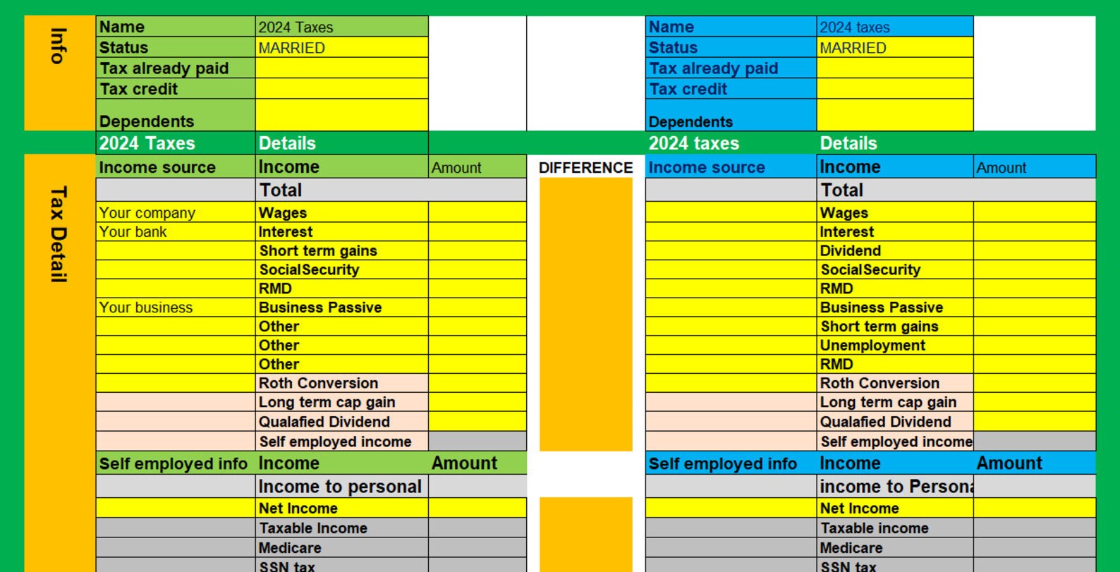 Excel 2024 Strategy Tax Planner Spreadsheet, Self Employment-1099 Tax ...