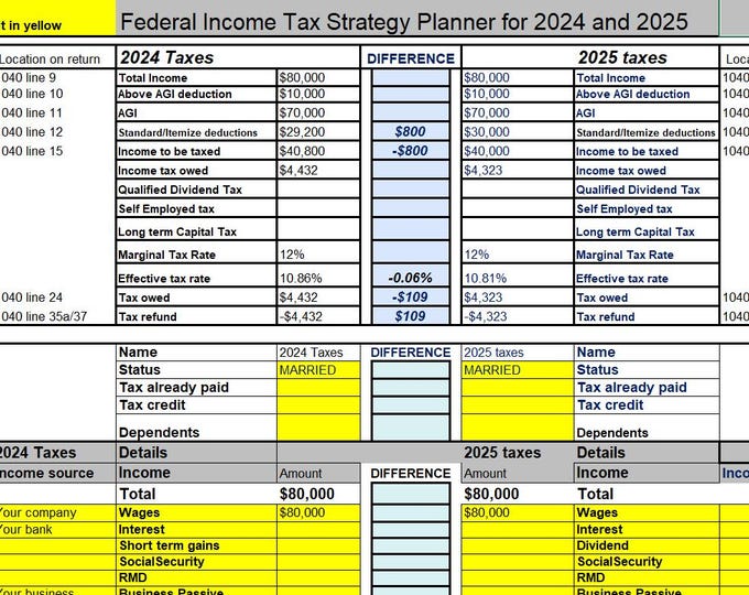 Excel 2024 and 2025 Tax Planner Spreadsheet, Self Employment Tax ...