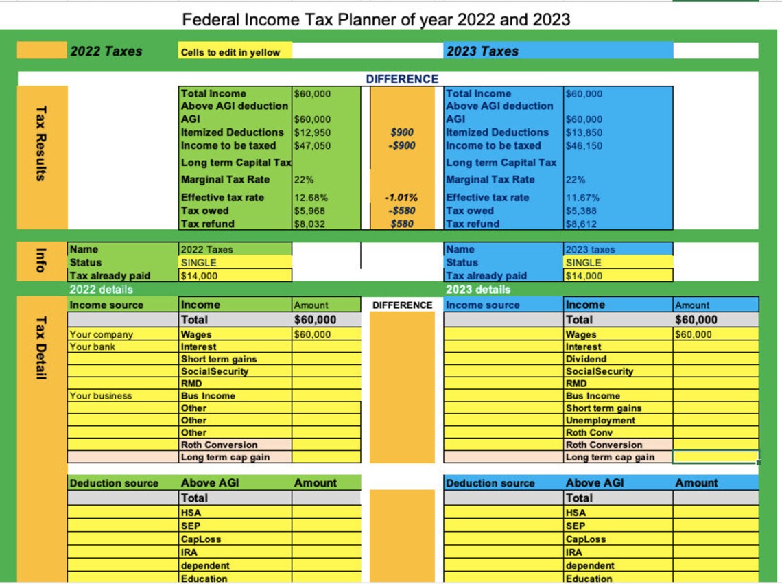 Excel 2023 and 2024 Tax Planner Spreadsheet, Self Employment, 1099 Tax ...