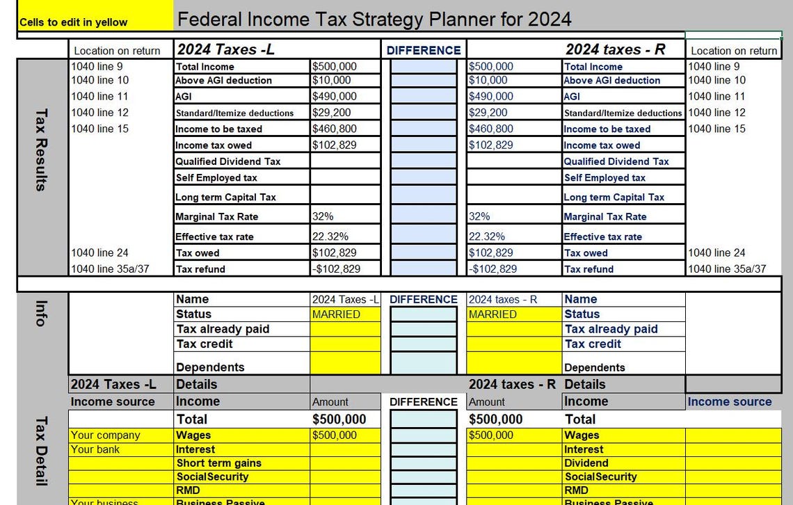 Excel 2024 Strategy Tax Planner Spreadsheet, Self Employment-1099 Tax ...