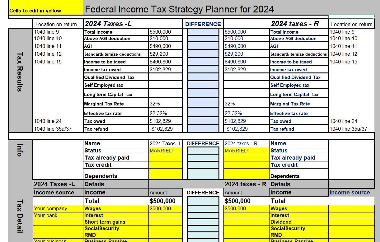 Excel 2024 Strategy Tax Planner Spreadsheet, Self Employment-1099 Tax ...