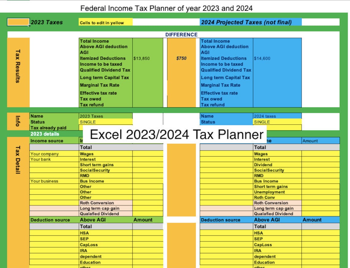 Excel 2023 and 2024 Tax Planner Spreadsheet, Self Employment, 1099 Tax ...