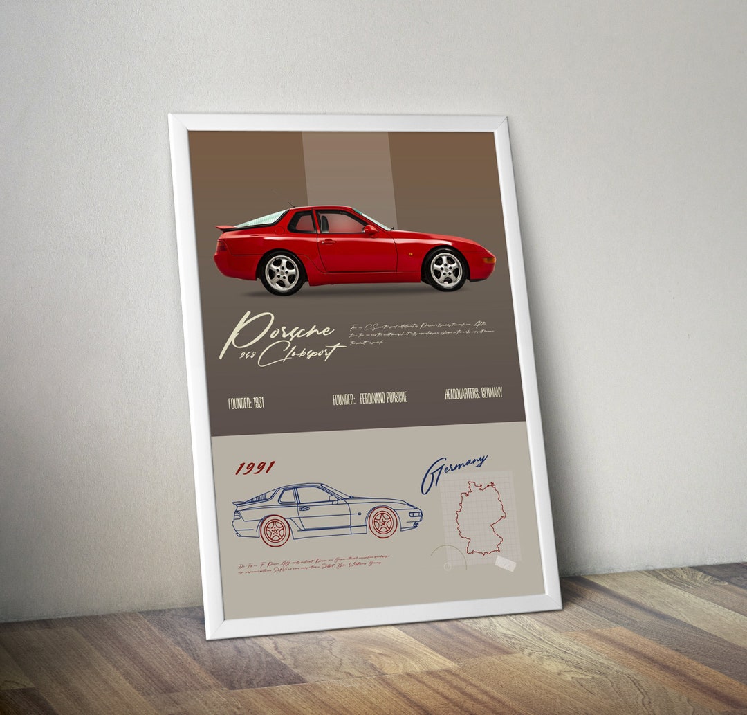 Porsche 968 Clubsport 1991 Turbo Vintage Styled Wall Art Beat the ...