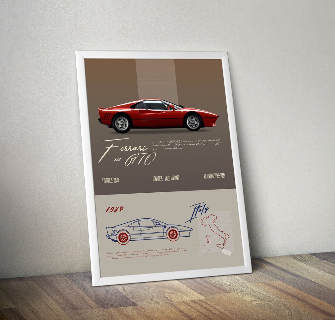 Ferrari 288 GTO 1984 Turbo Vintage Styled Wall Art Beat the Traffic ...