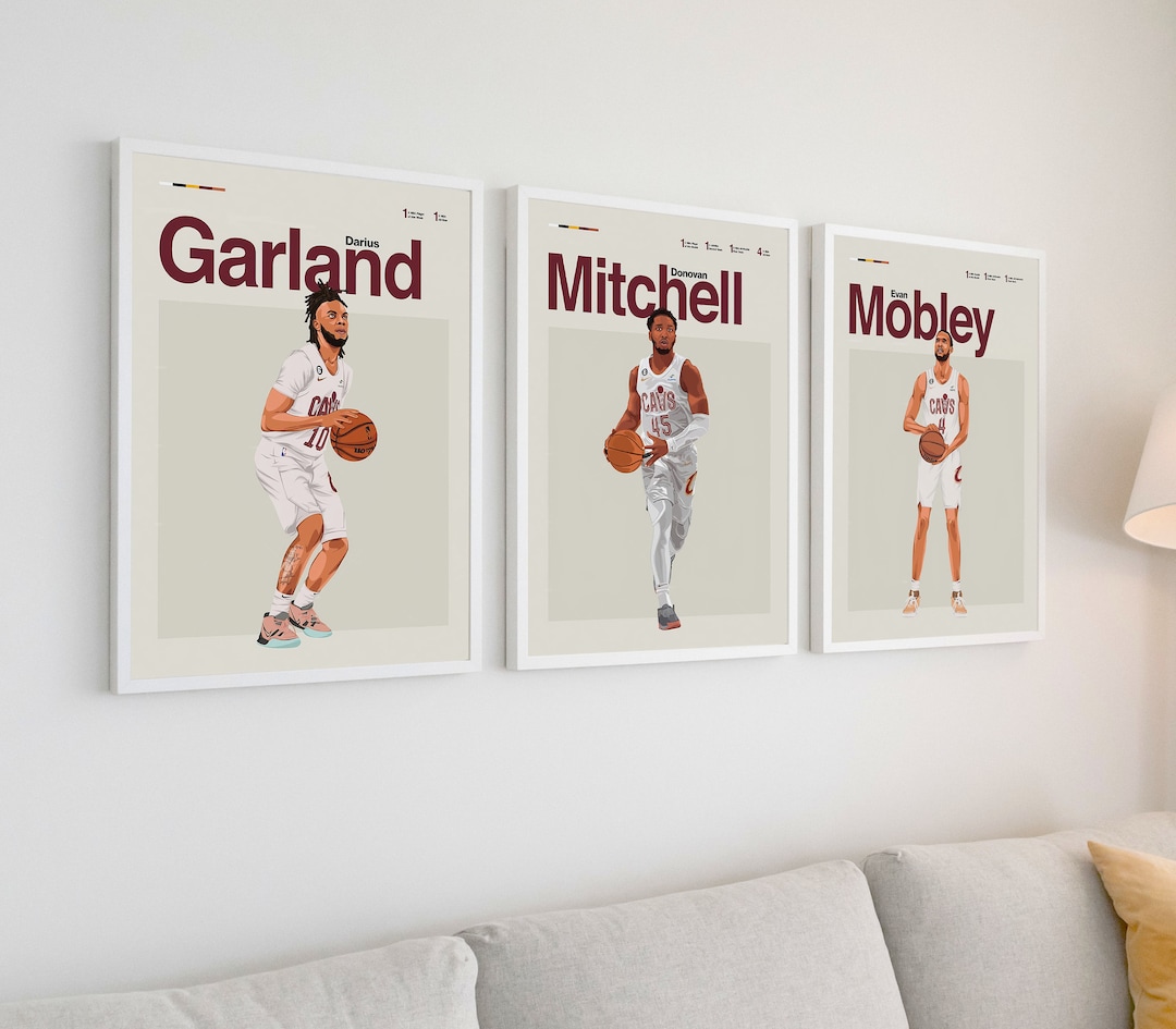 Cavaliers NBA Poster: Garland, Mitchell, Mobley - Basketball Art - Etsy