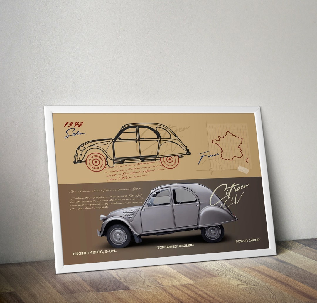 Citroen 2CV Turbo Vintage Styled Wall Art Beat the Traffic Home ...