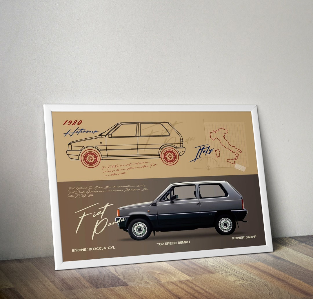 Fiat Panda Car Blueprint Turbo Vintage Styled Wall Art Beat the Traffic ...