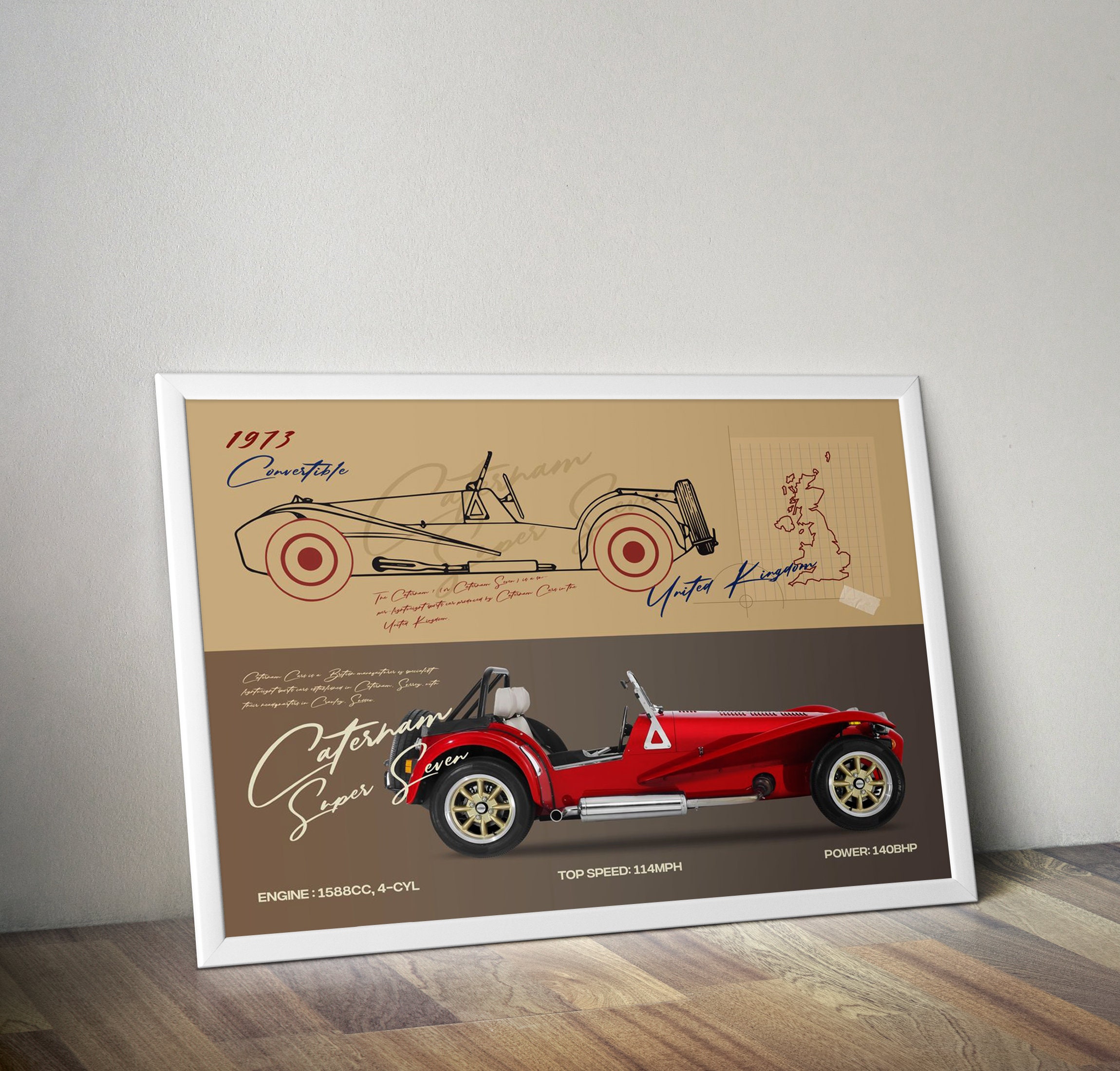 Caterham Super Seven Turbo Vintage Styled Wall Art Beat the Traffic ...