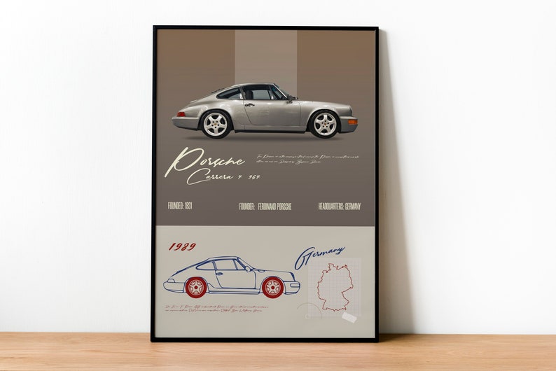 1989 Porsche 964 Carrera 4 Turbo Art Print: Vintage Car Poster - Etsy ...