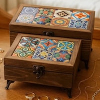 Handmade Wood Jewellery Box With Ceramic Tile Inlay - Etsy