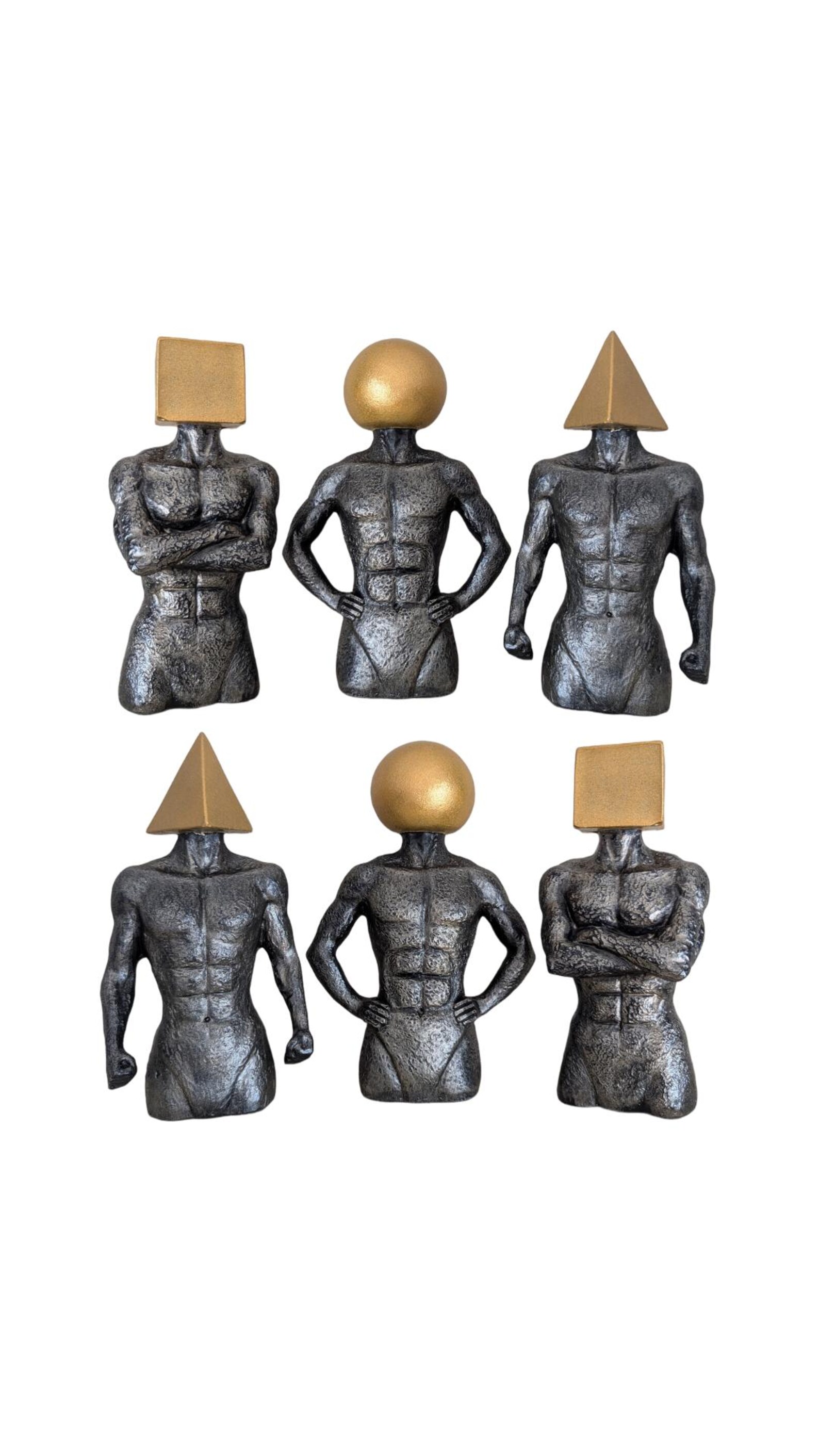 Abstract Geometric Head Statues: Modern Male Torso Figurines, Resin ...