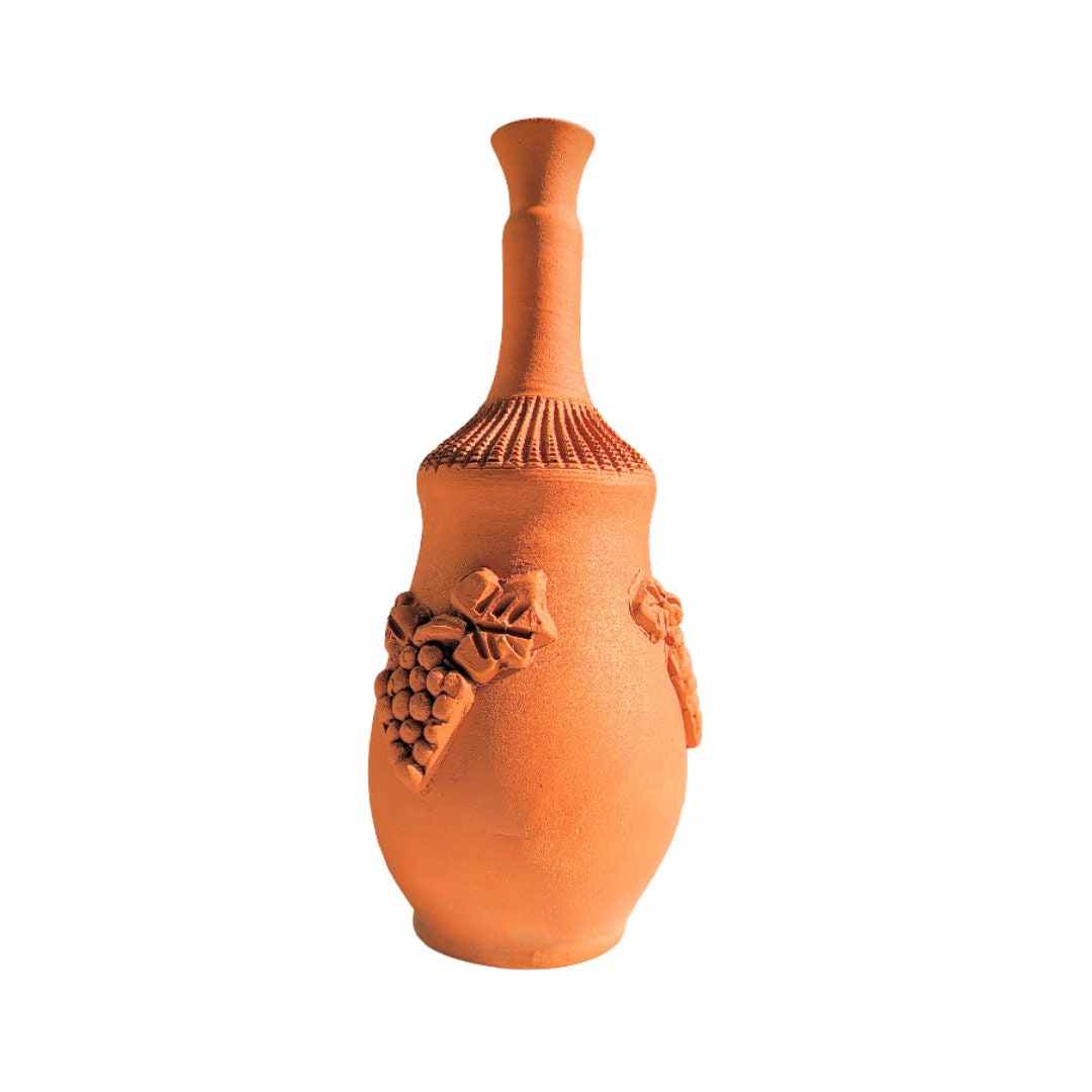 Handmade Authentic Clay Wine / Water / Olive Oil Bottle, Terracotta Red ...