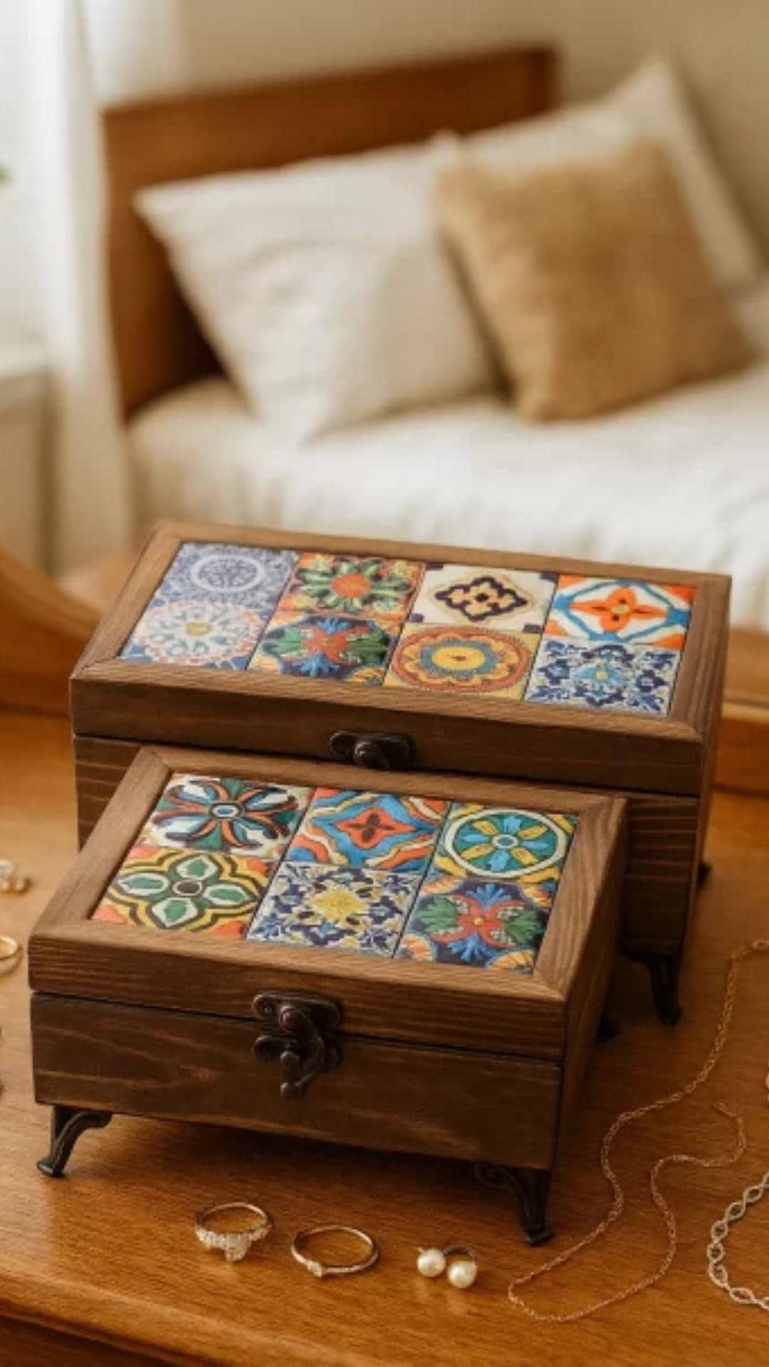 Handmade Wood Jewellery Box With Ceramic Tile Inlay - Etsy