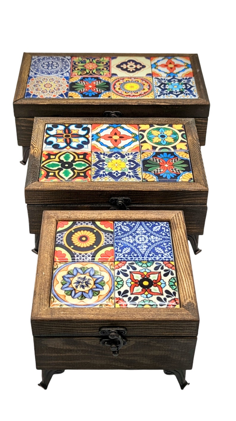 Handmade Wood Jewellery Box With Ceramic Tile Inlay - Etsy