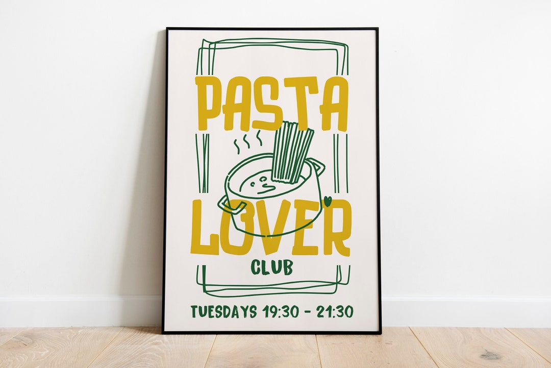 Pasta Lover Club Poster, Food Print, Modern Kitchen Decor, Spaghetti ...