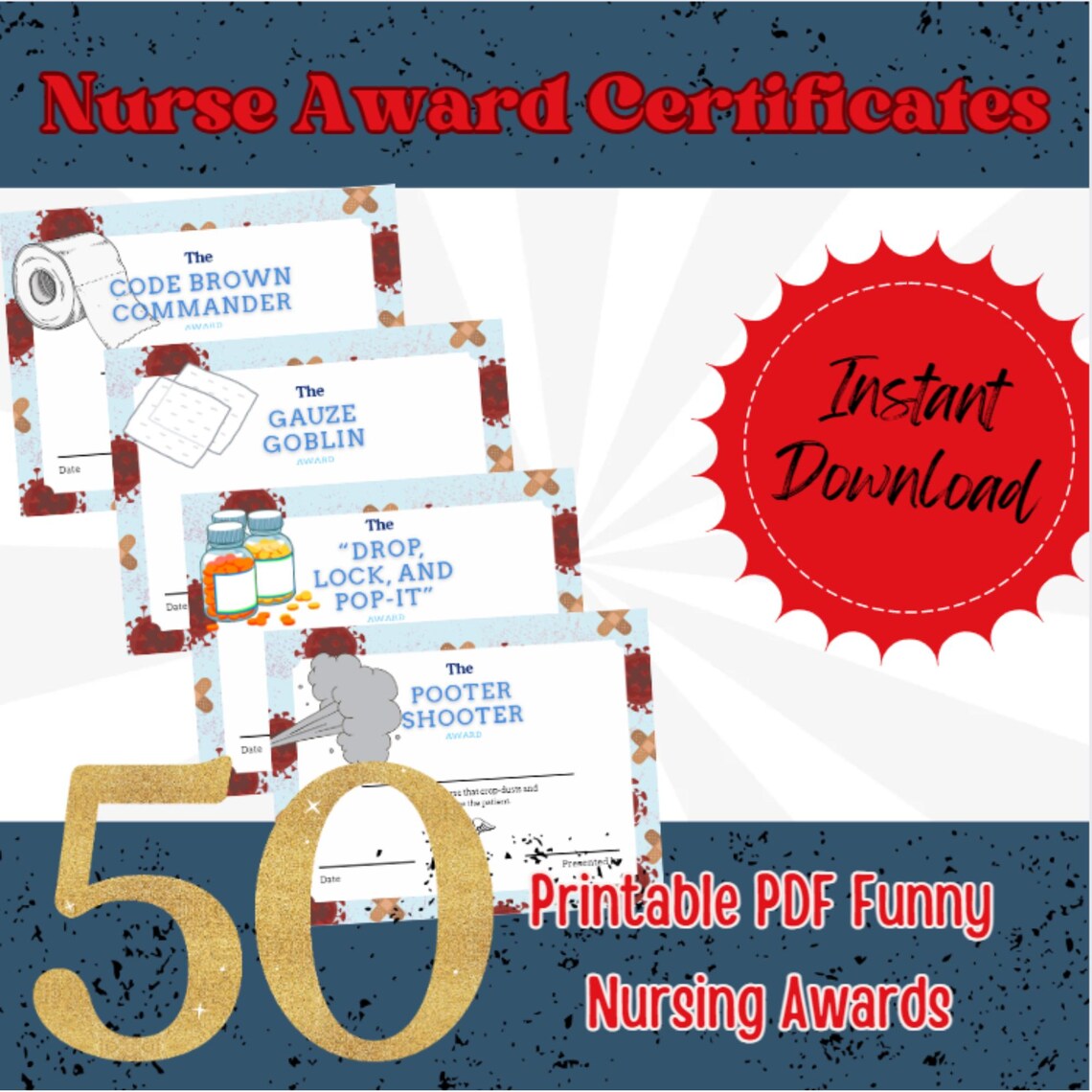 50 Funny Nursing Award Certificates, Matching Name Tag, Quirky Nurse ...