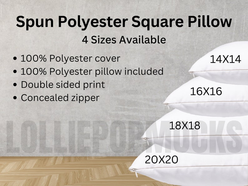 Pillow Size Chart Mock Up, Printify Spun Polyester Pillow, Size Chart ...