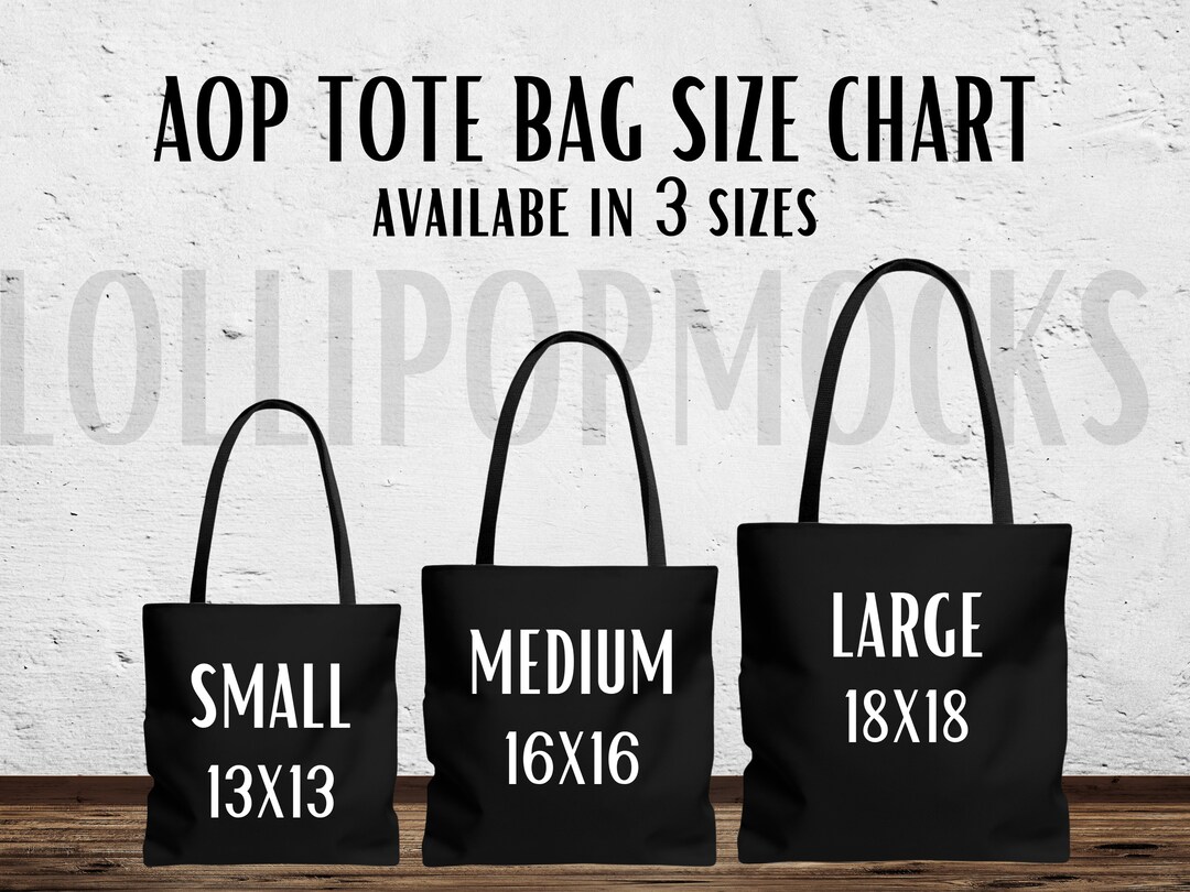 AOP Tote Bag Size Chart Mock Up, 3 Sized, Black Bag Mock Up, up Your Listing With This Simple to ...