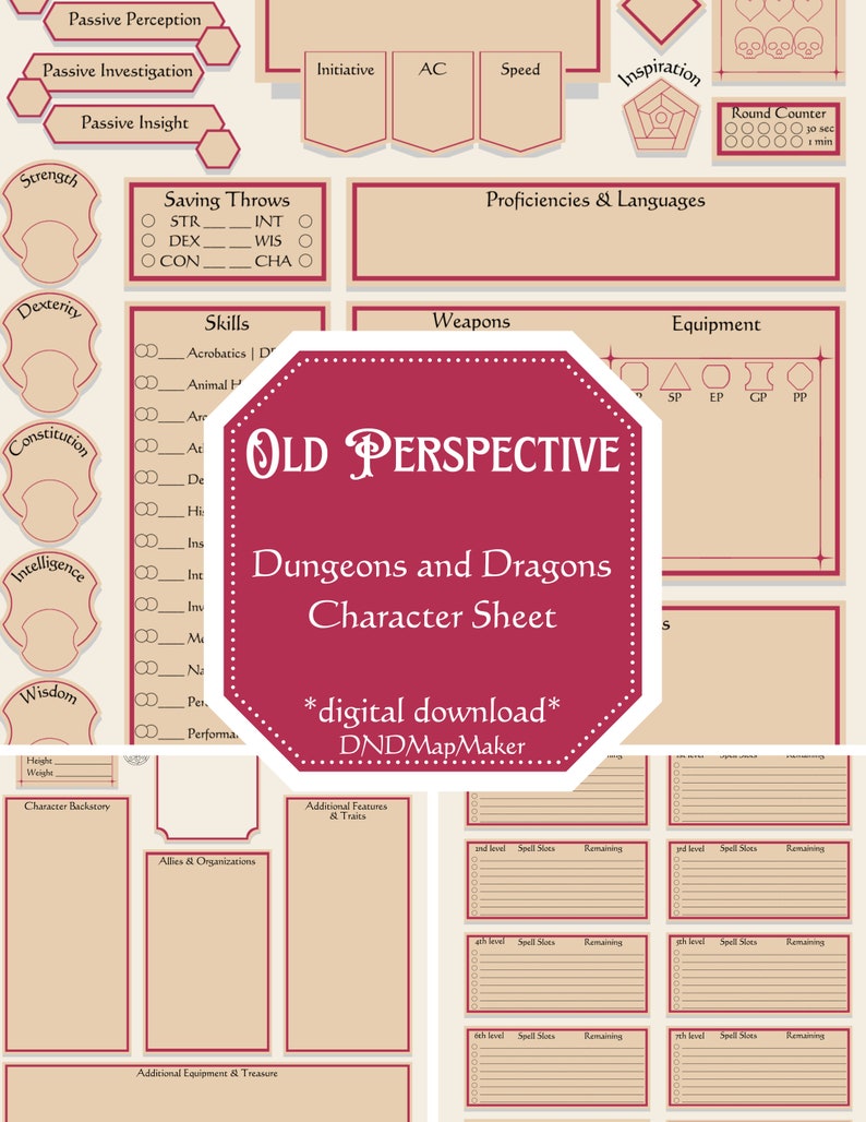 D&D 5e Character Sheet | Old Perspective | Dungeons and Dragons | 5th ...