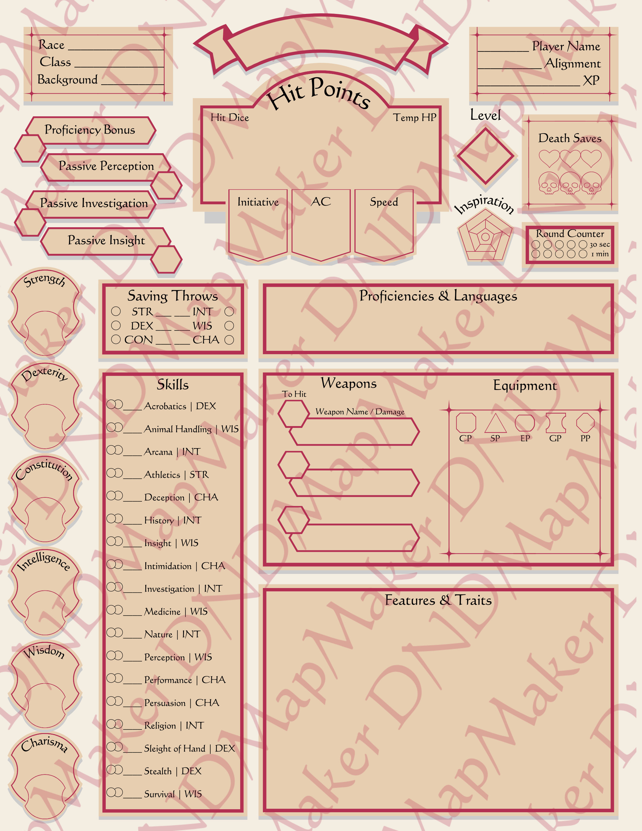 D&D 5e Character Sheet | Old Perspective | Dungeons and Dragons | 5th ...