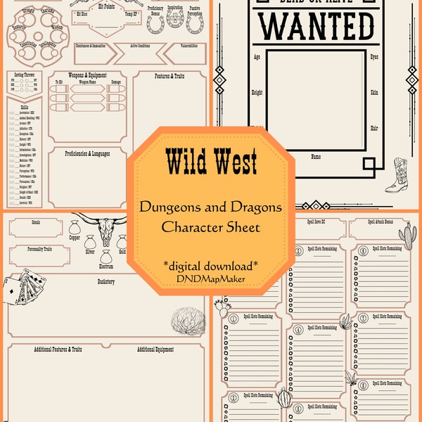 Wild West Character Sheets - Etsy