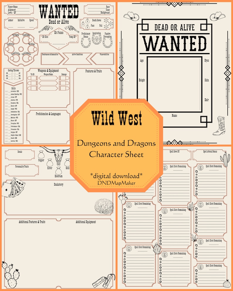 D&D 5e Character Sheet | Wild West | Dungeons and Dragons | 5th Edition ...