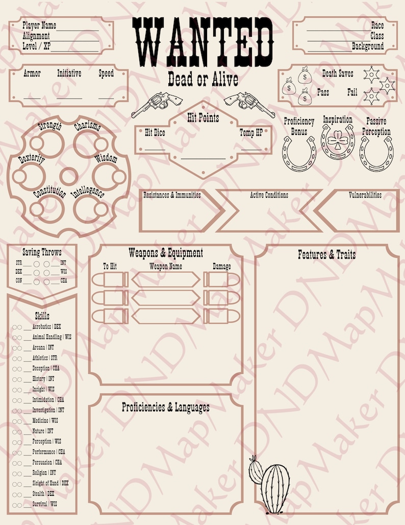D&D 5e Character Sheet | Wild West | Dungeons and Dragons | 5th Edition ...