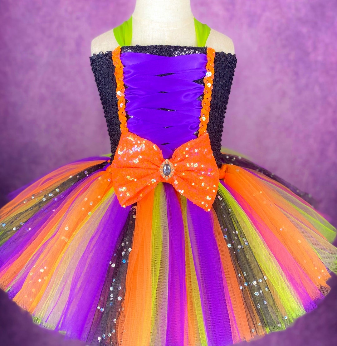 Halloween Witch Villain Spooky Orange Purple Green Costume Party ...