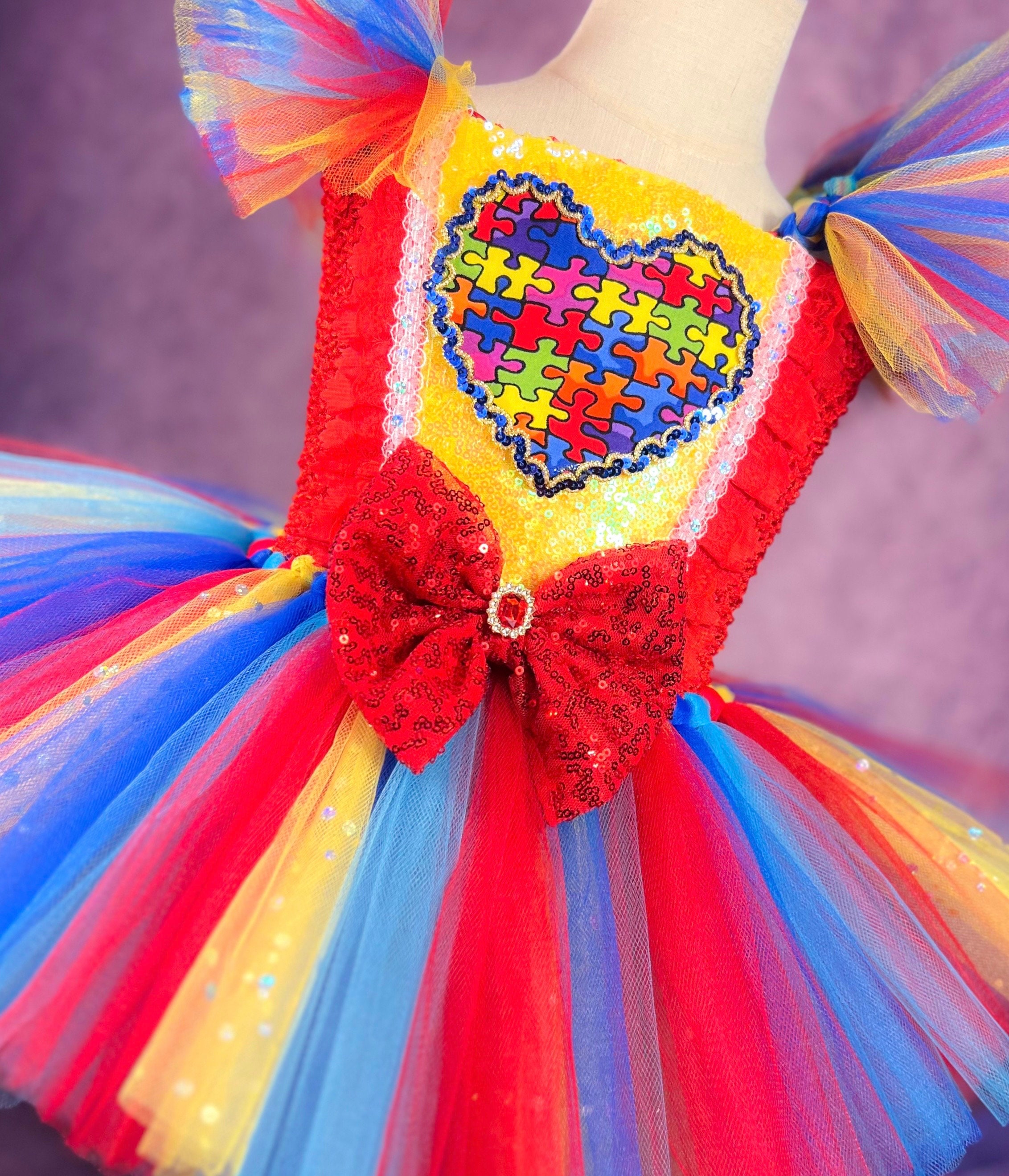 Autism Awareness Pageant Birthday Party Puzzle Piece Costume Red Yellow ...