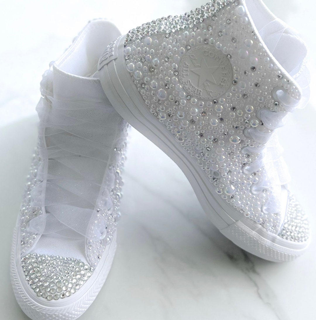 Bridal White Converse Rhinestone Pearl Bride Flower Girl Wedding ...