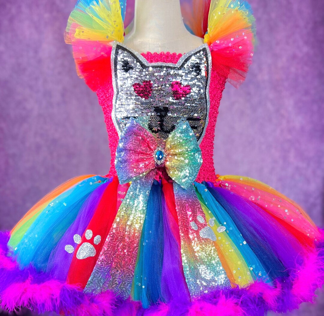 Vibrant Rainbow Reversible Sequin Face Kitty Cat Halloween Party ...