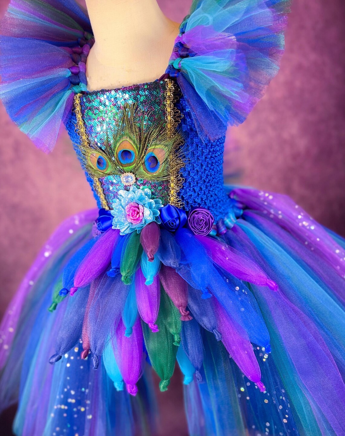 Blue Purple Peacock Flower Girl Pageant Halloween Party Costume Dance ...