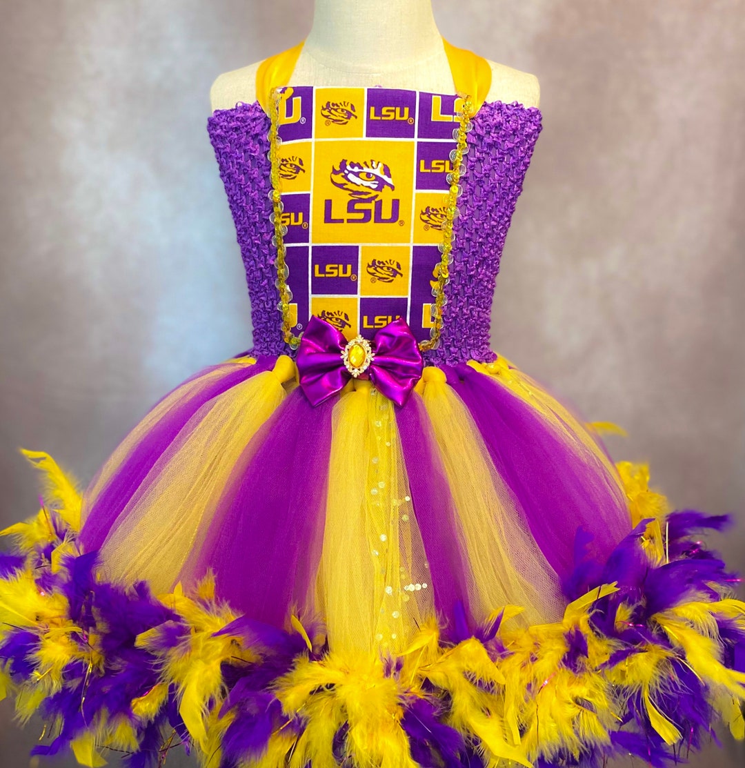 Fighting Tiger Purple and Yellow Football Team Costume Feather Party ...